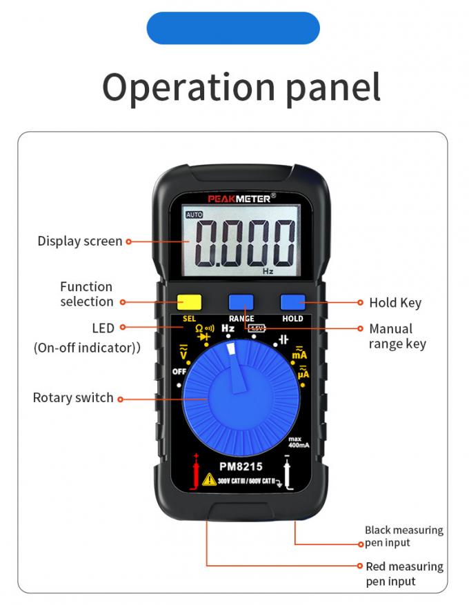PM8215 Handheld Portable Digital Multimeter AC DC 600V 400mA Buzzer ...