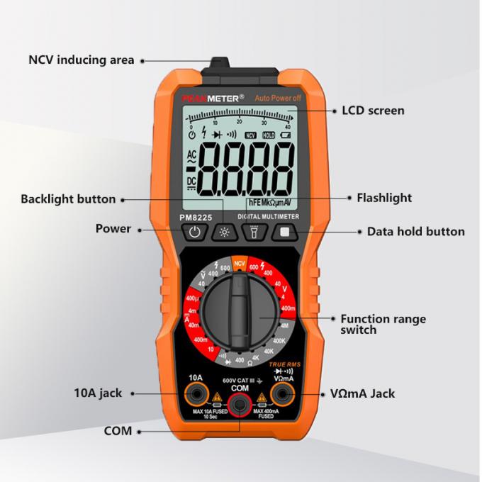 PM8225 Flash Light NCV Digital Multimeter 4000 Counts Display 600V AC ...